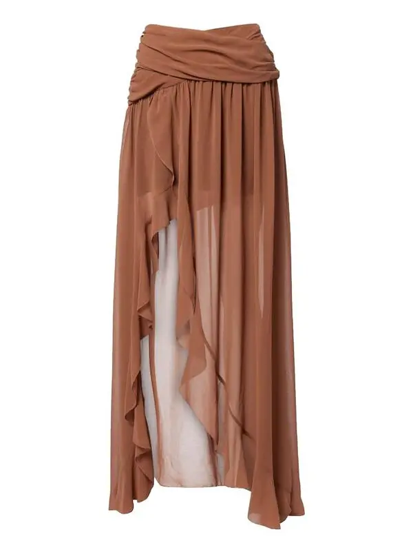 JACQUES WEI Draped Asymmetric Maxi Skirt - Brown
