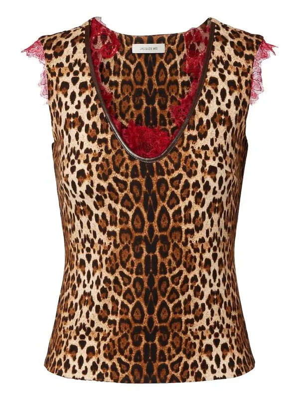 JACQUES WEI Leopard-print Top With Lace Trim - Multicoloured