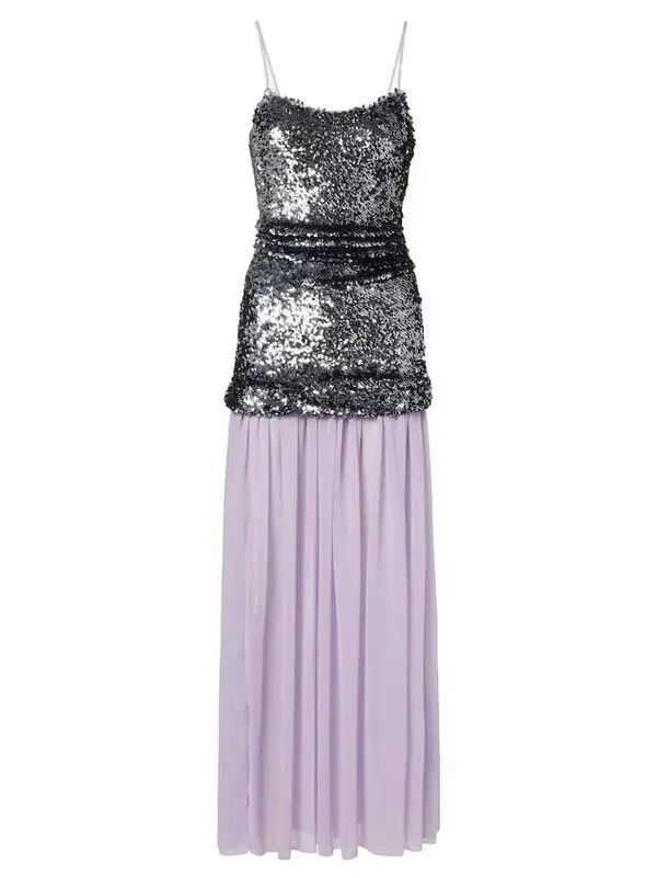 JACQUES WEI Sequined Paneled Maxi Dress - Purple