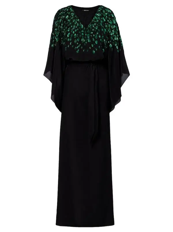 Roberto Cavalli Sequined Silk Gown - Black