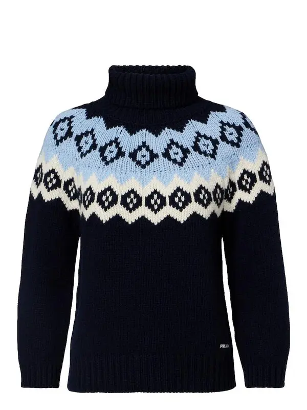 Prada Fair Isle Wool And Cashmere Sweater - Blue