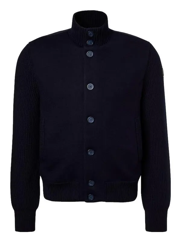 Moncler Down-paneled Virgin Wool Cardigan - Blue