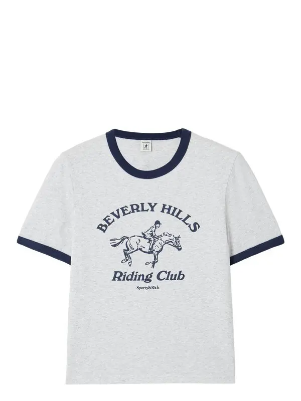 SPORTY & RICH Riding Club Two-tone Cotton-jersey T-shirt - Gray