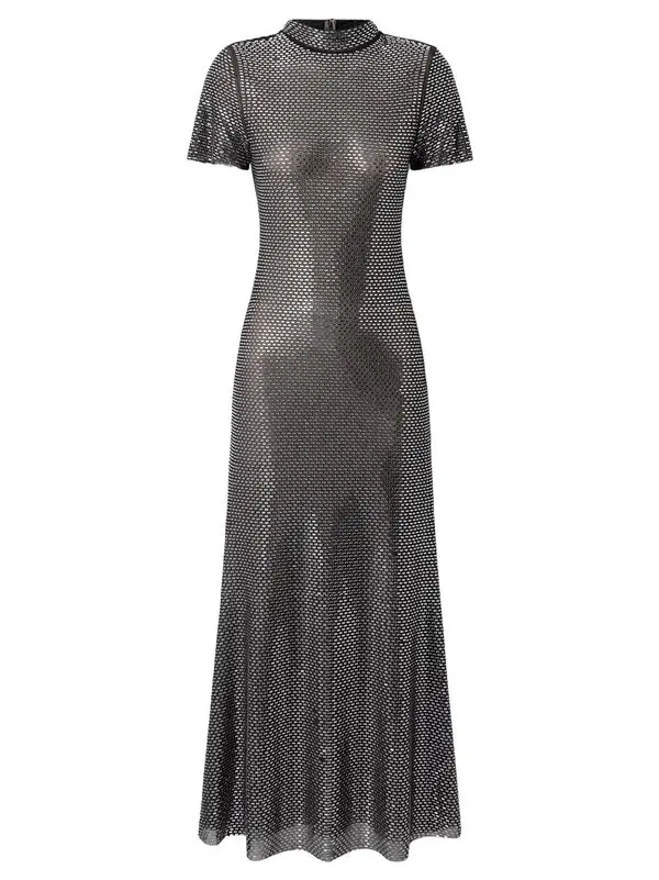 SELF-PORTRAIT Crystal-embellished Mesh Midi Dress - Gray