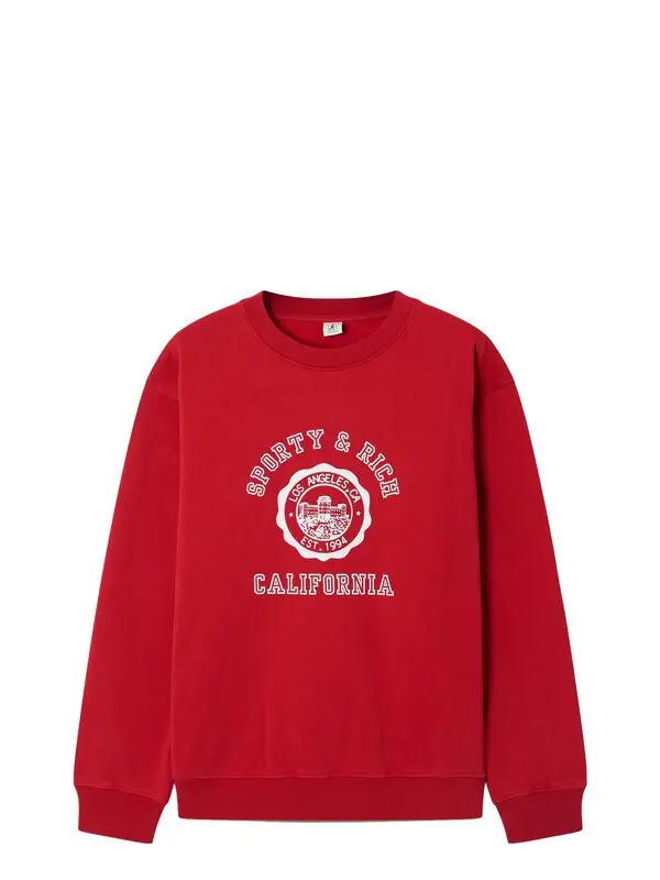 SPORTY & RICH California Printed Cotton-jersey Sweatshirt - Red