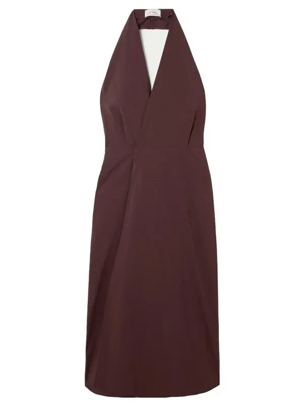 ST. AGNI Cotton-blend Poplin Halterneck Wrap Maxi Dress - Brown