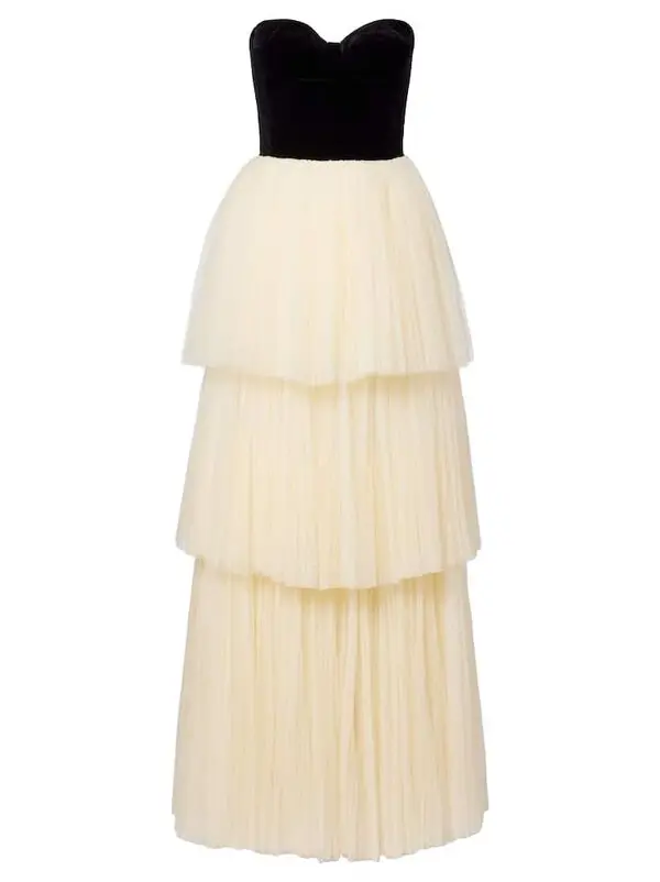 Costarellos Nathalia Velvet And Tulle Bustier Gown - White