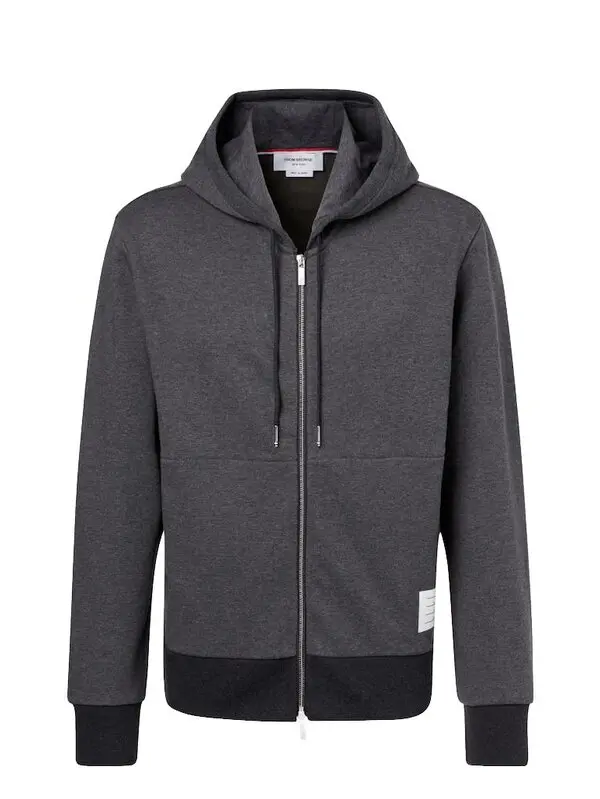 Thom Browne 4-bar Cotton Jersey Zip-up Hoodie - Grey