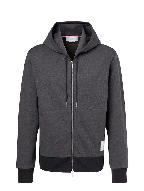 Thom Browne 4-bar Cotton Jersey Zip-up Hoodie - Grey