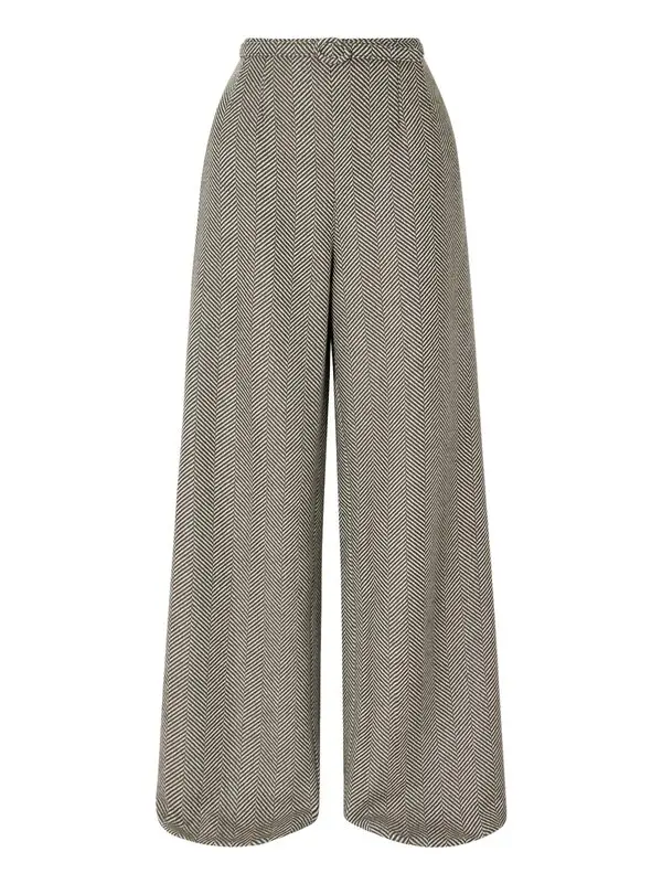 Oscar De La Renta Belted Herringbone Wide-leg Pants - Brown