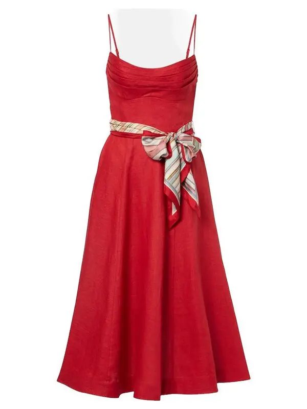 Zimmermann Rebellion Linen Midi Dress - Red