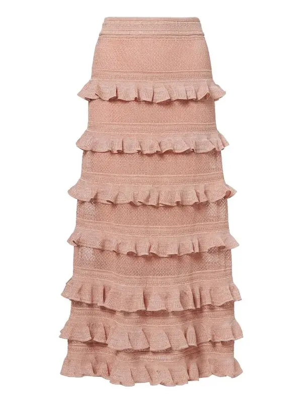 Zimmermann Rebellion Ruffled Lamé Midi Skirt - Pink