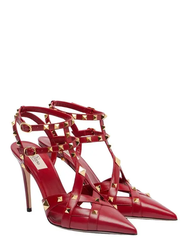 Valentino Garavani Studdy 100 Leather Pumps - Red