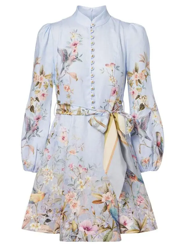 Zimmermann Rebellion Printed Linen Mini Dress - Blue