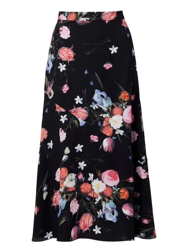 Erdem Floral Crêpe Midi Skirt - Black
