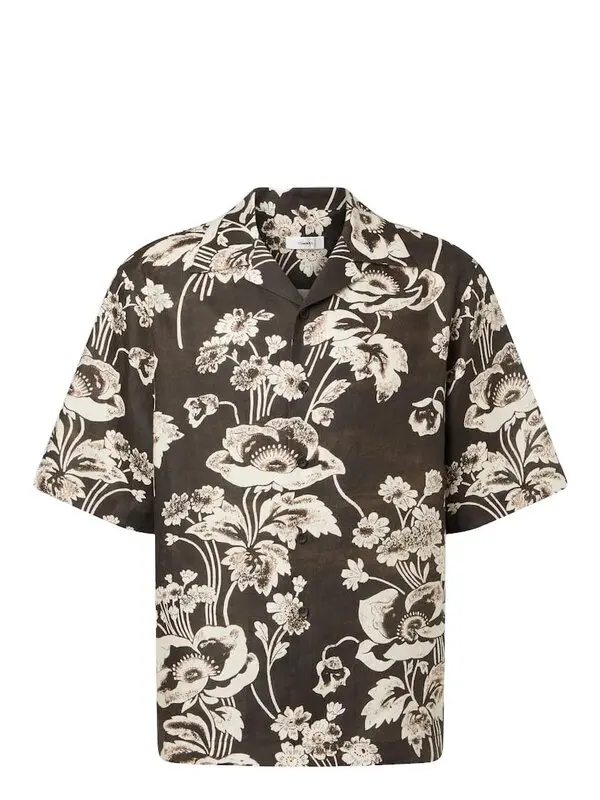 Commas Floral Linen Bowling Shirt - Black