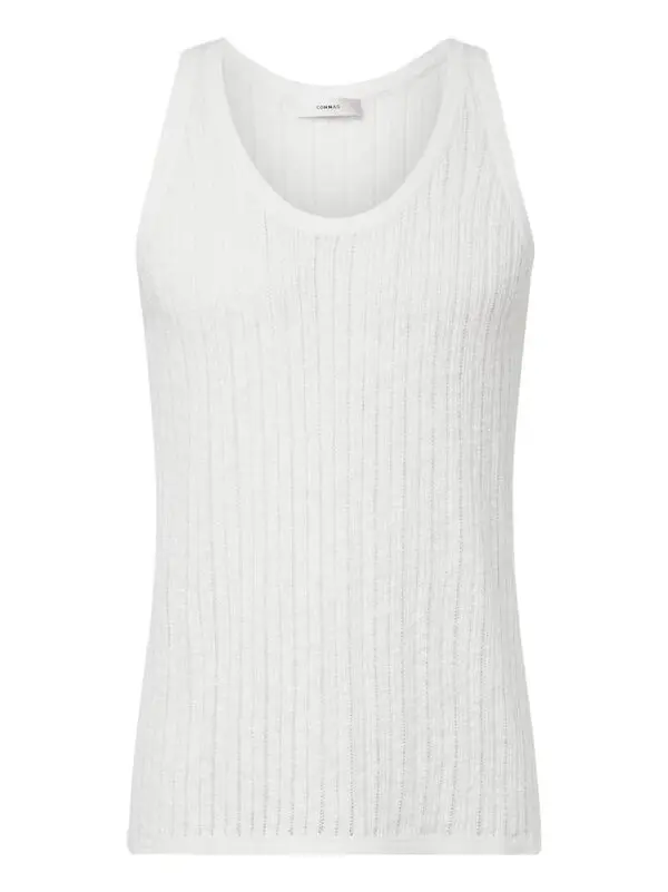 Commas Pointelle Cotton And Linen Tank Top - White