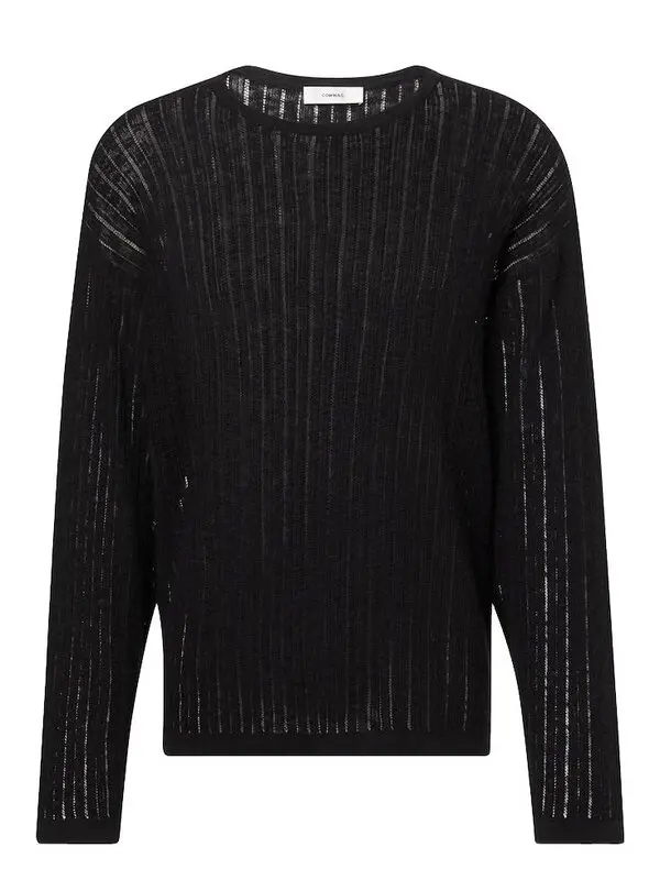 Commas Pointelle Cotton And Linen Sweater - Black