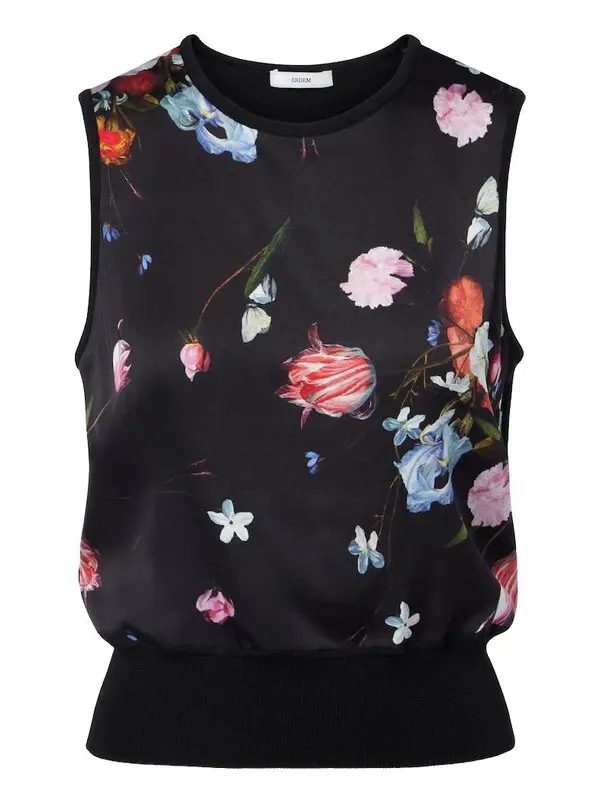 Erdem Floral Printed Wool Blend Top - Black