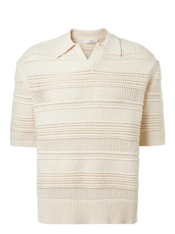 Commas Crochet Cotton-blend Polo Shirt - Beige