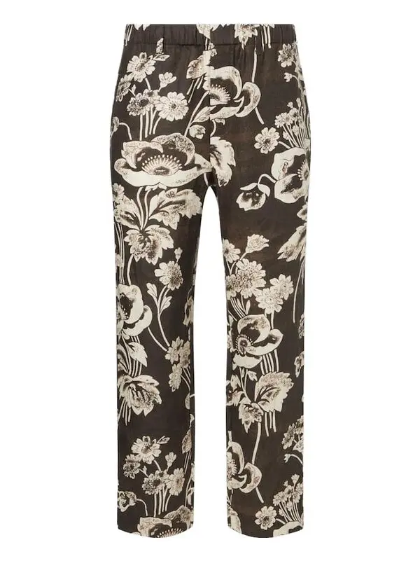 Commas Floral Linen Straight Pants - Black