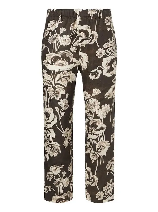 Commas Name Floral Linen Straight Pants - Black