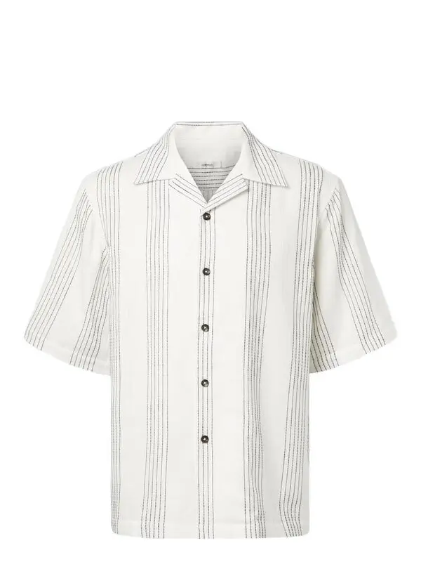 Commas Textured Striped Cotton Bowling Shirt - White
