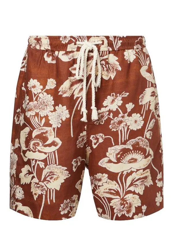 Commas Floral Linen Bermuda Shorts - Orange