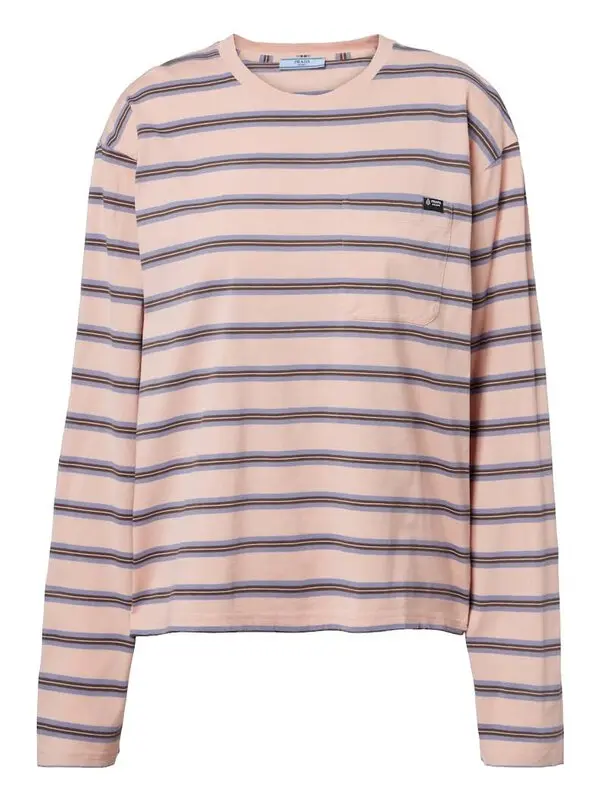 Prada Striped Cotton Jersey Top - Pink