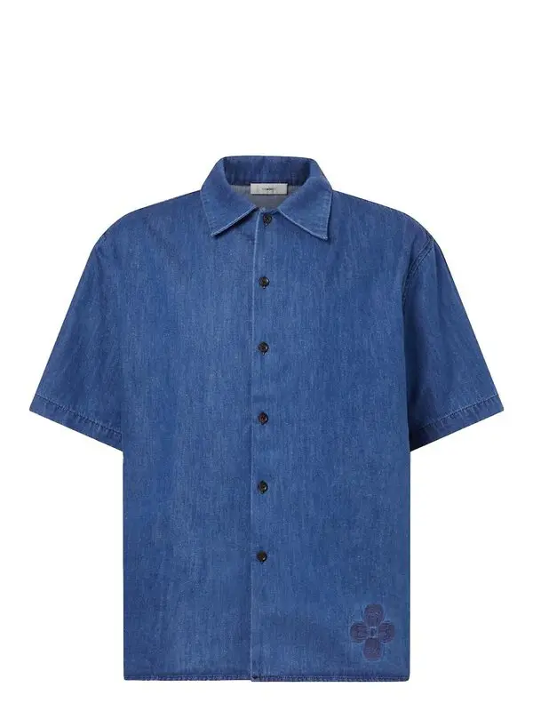 Commas Embroidered Oversized Cotton-blend Denim Bowling Shirt - Blue