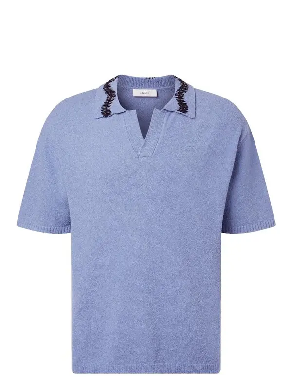 Commas Embroidered Cotton-blend Polo Shirt - Blue