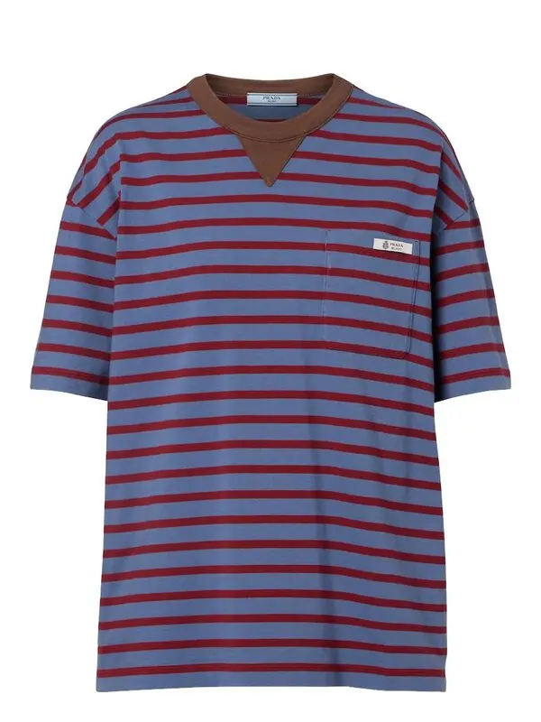 Prada Striped Cotton Jersey T-shirt - Blue
