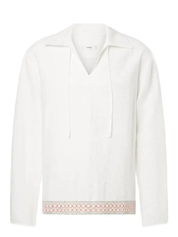 Commas Crochet-trimmed Tie-neck Linen-blend Shirt - White