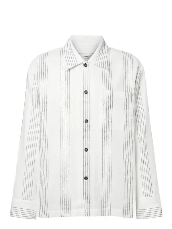 Commas Textured Striped Cotton Overshirt - White
