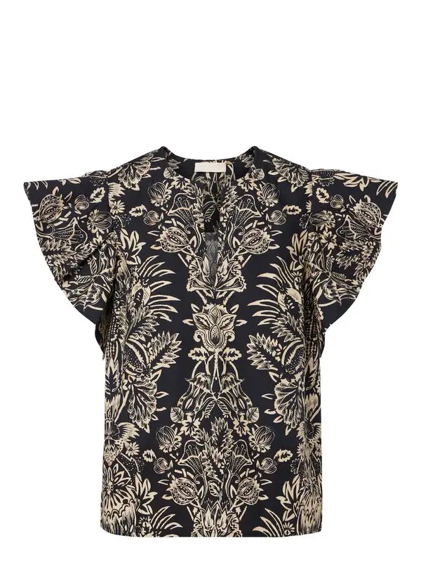 Ulla Johnson Severine Printed Cotton Poplin Top - Black