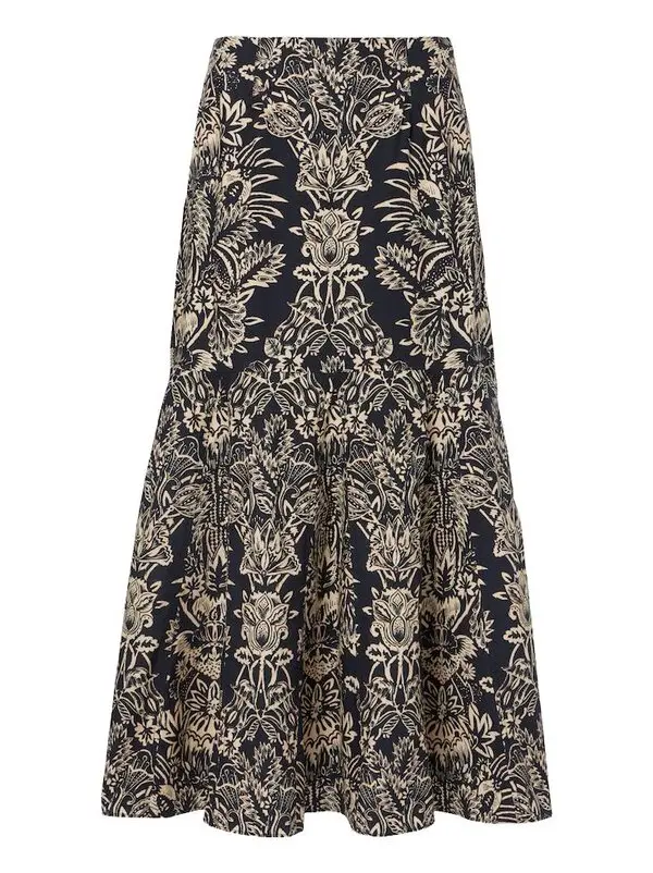 Ulla Johnson Clarisse Printed Cotton Poplin Midi Skirt - Black