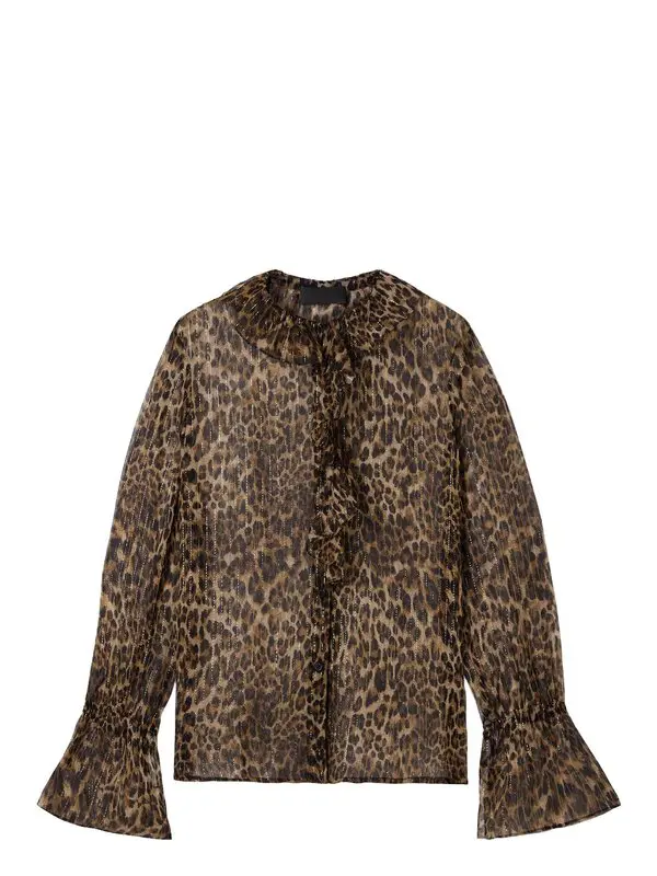 NILI LOTAN Cecily Leopard-print Metallic Silk-blend Crepon Blouse - Animal Print