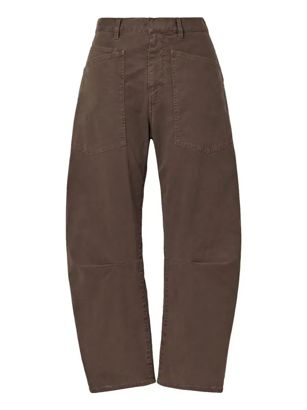 NILI LOTAN Shon Brushed Stretch-cotton Twill Barrel-leg Pants - Brown
