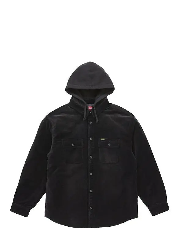 Supreme Quilted Lined Hooded Velvet Shirt - Black
