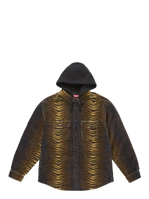 Supreme Quilted Lined Hooded Velvet Shirt - Tiger