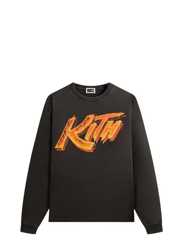 Kith X Capcom Street Fighter Flame Vintage Long Sleeve Tee Shirt - Black