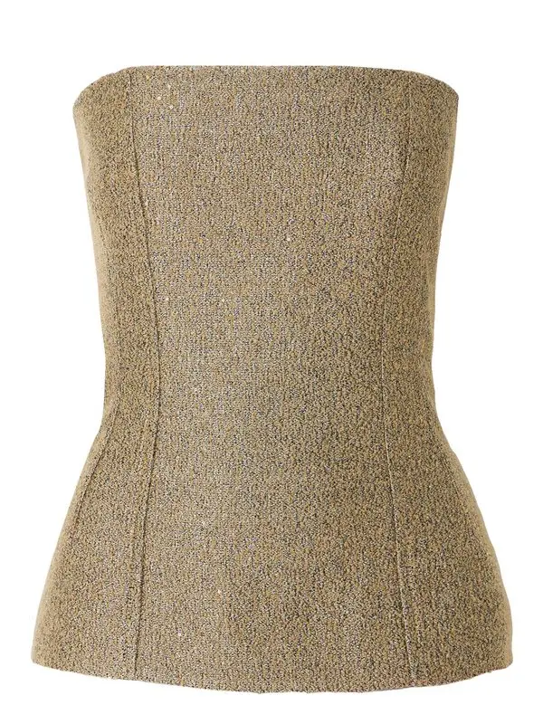 EMILIA WICKSTEAD Kerina Strapless Sequined Metallic Tweed Bustier Top - Gold