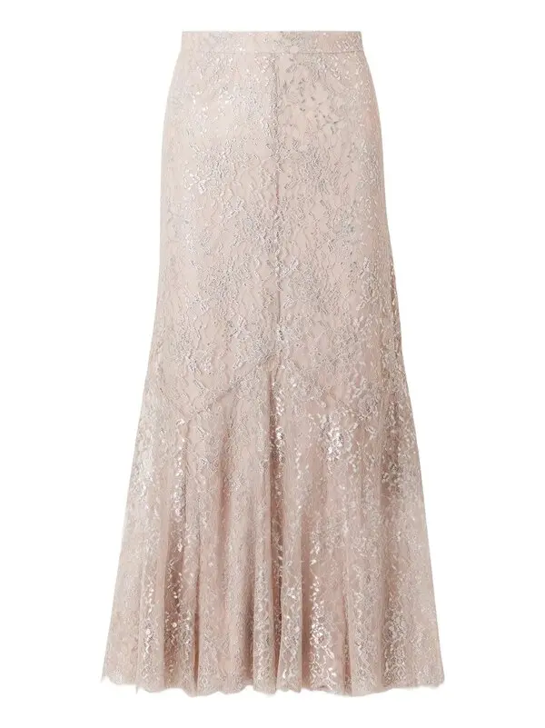 Erdem Metallic Lace Paneled Midi Skirt - Pink