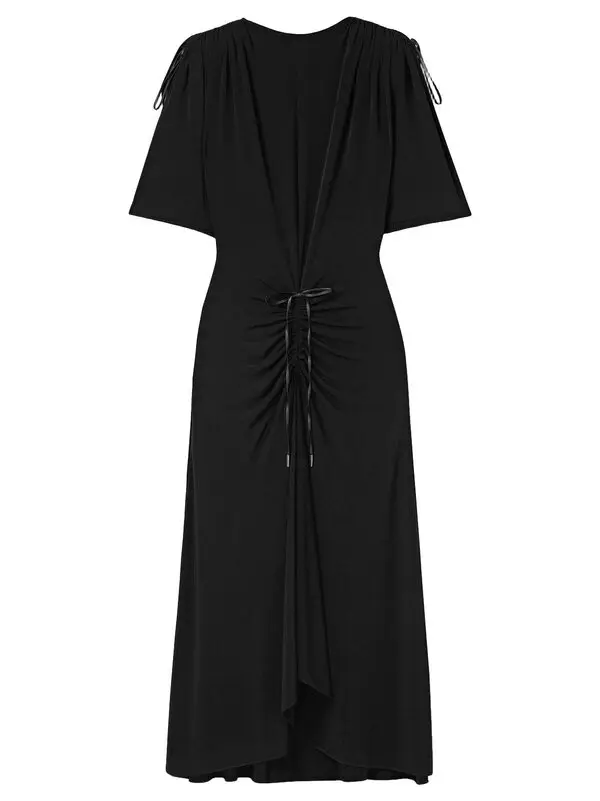 Brandon Maxwell Sienna Tie-detailed Gathered Stretch-jersey Maxi Dress - Black