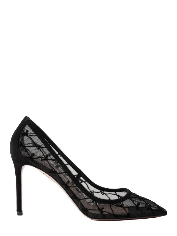 AQUAZZURA 85 Suede-trimmed Flocked Mesh Pumps - Black