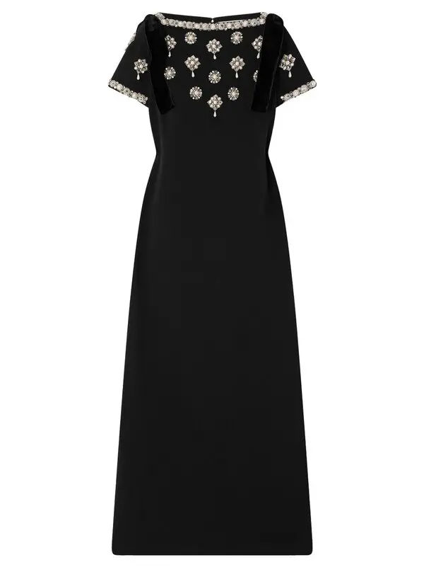 Carolina Herrera Embellished Velvet-trimmed Crepe Gown - Black