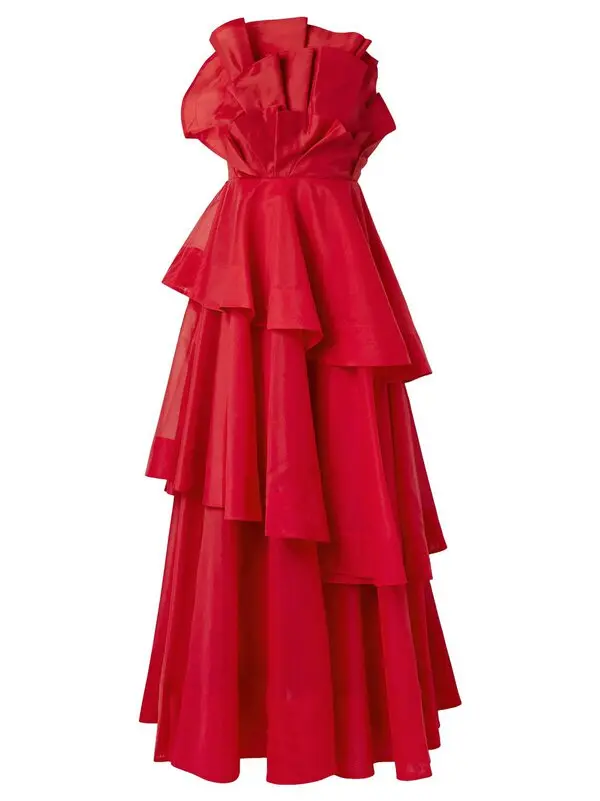 Aje Selestia Strapless Ruffled Organza Gown - Red