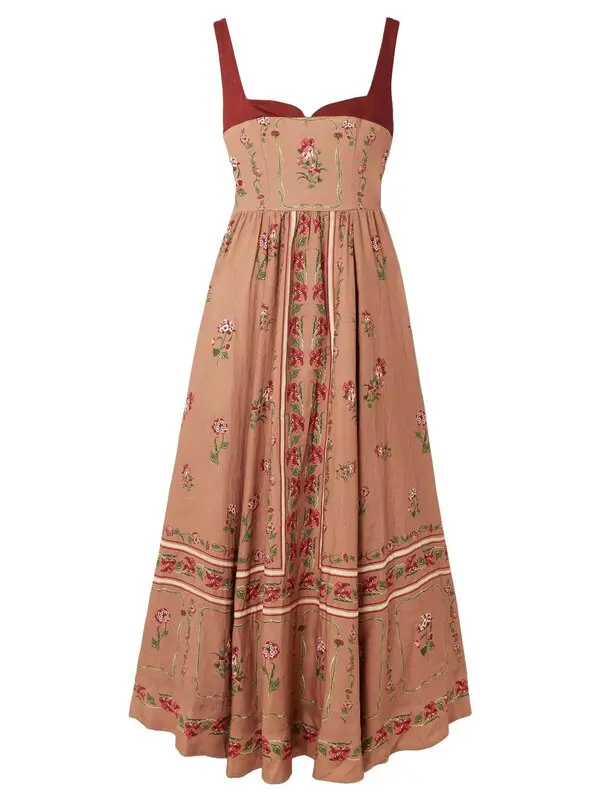 Agua Bendita Jaspe Floral-printed Linen Maxi Dress - Brown