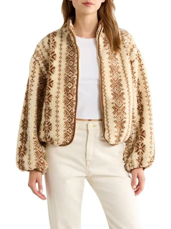 ALL IN FAVOR High Pile Fleece Jacket - Ivory/butter Brown