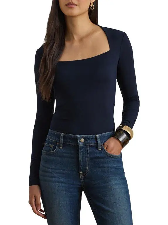 Ralph Lauren Stretch Jersey Square Neck Top - Lauren Navy